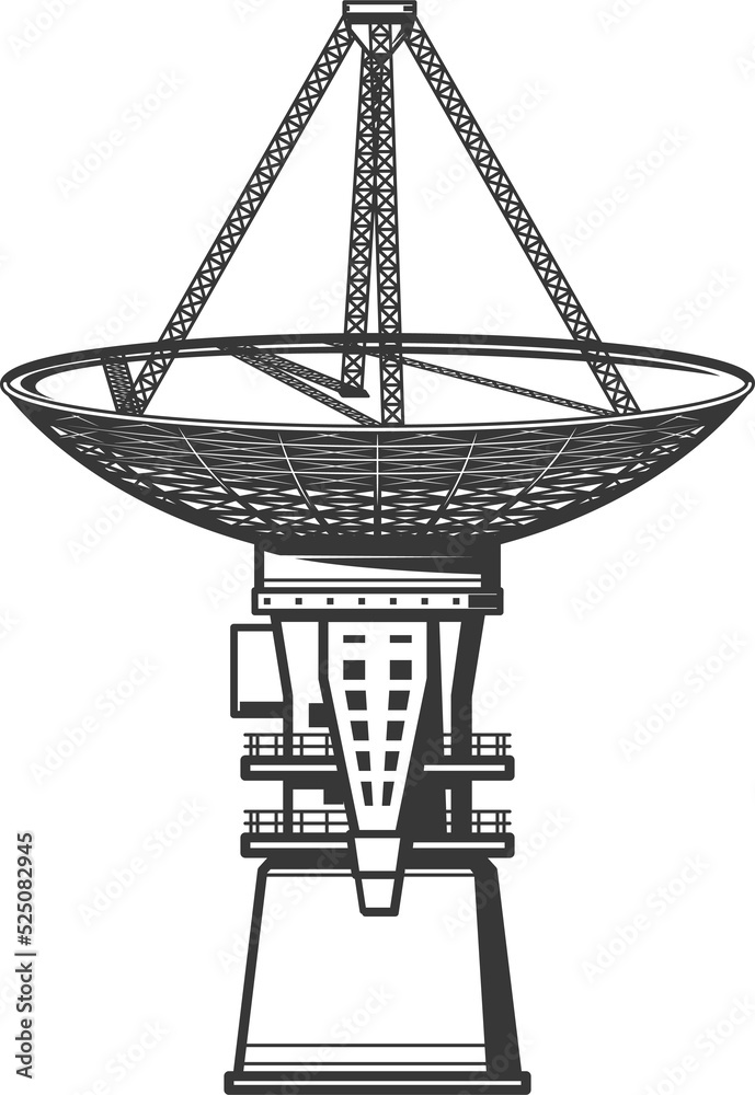 Radar dish with antenna isolated monochrome icon Stock Illustration ...