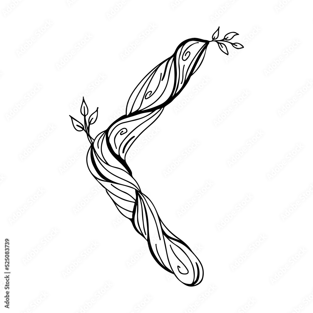 Rune Kano. Viking letters. Kenaz or Kaun. Wooden doodle style. A ...