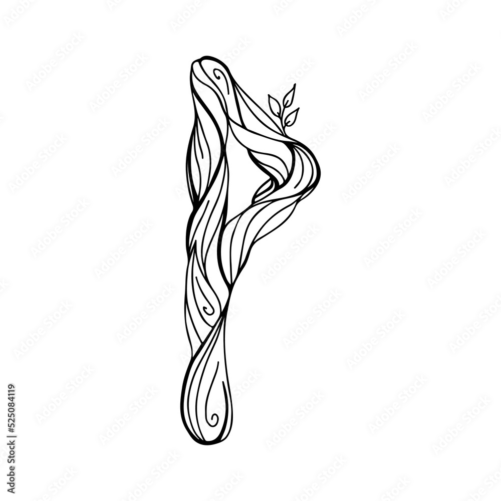 Runa Wunjo, wyn, wynn. Wooden doodle style. A magical amulet of joy and ...
