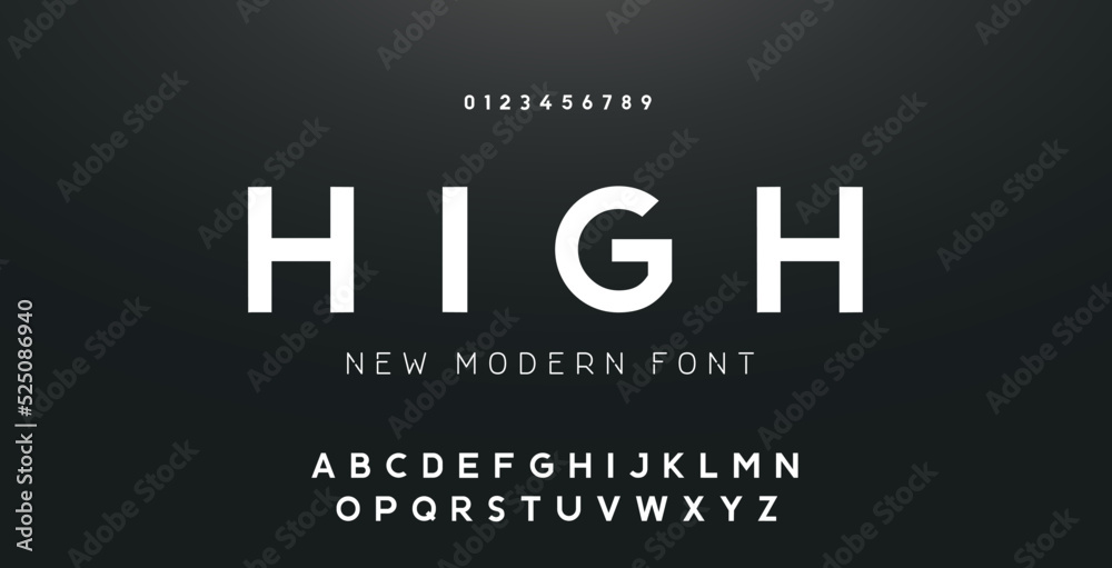 HIGH Minimal urban font. Typography with dot regular and number ...