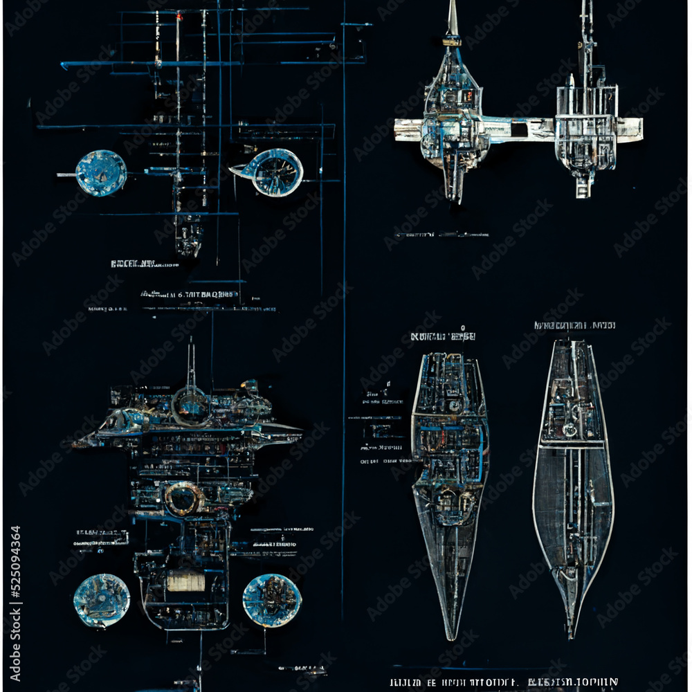 Highly detailed blueprint of a space battle cruiser art illustration ...
