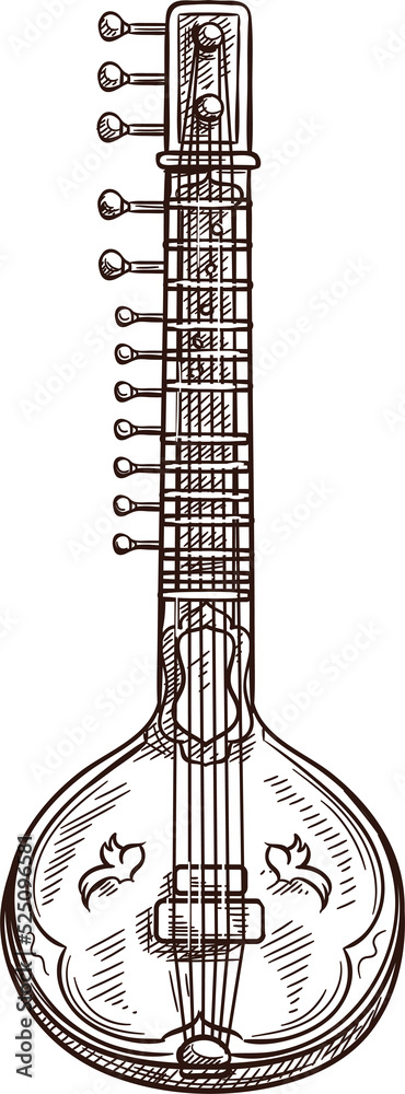 Musical instrument indian sitar isolated sketch Stock Illustration ...