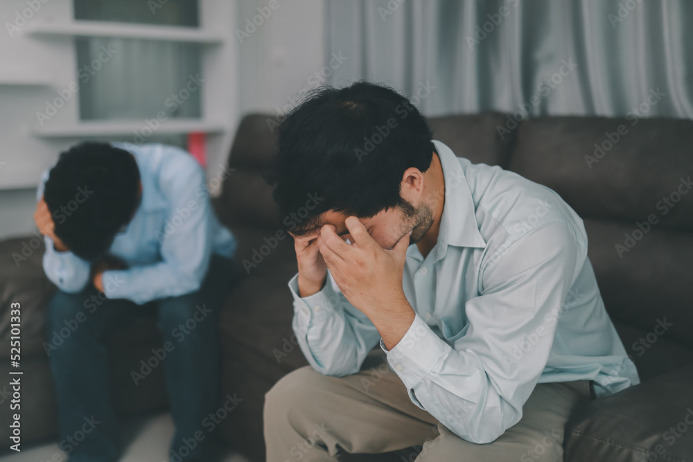 Foto de Homosexual male express sad or bad emotion from arguement or ...