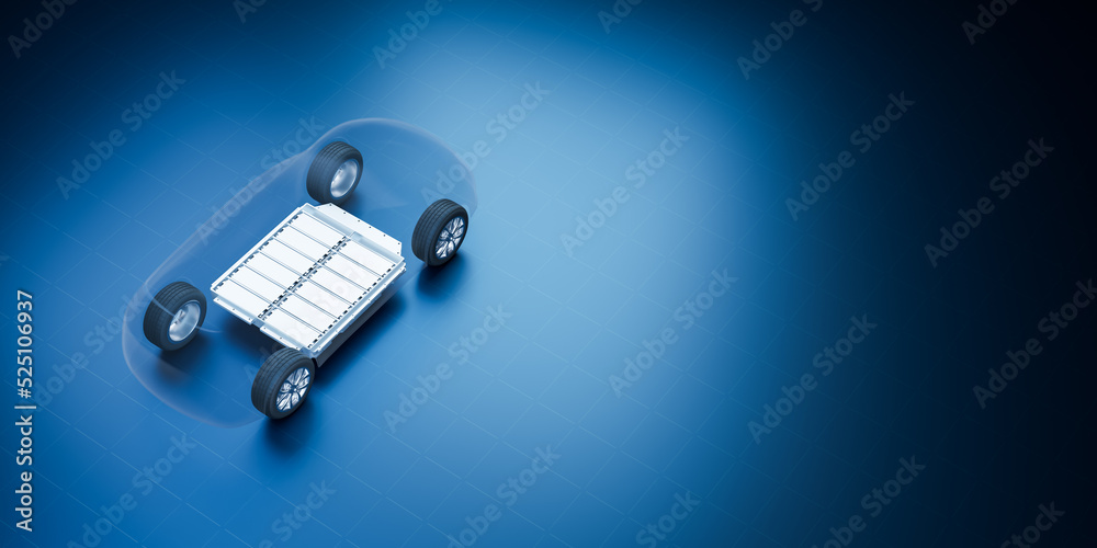 Transparent view inside electric vehicle with lithium ion battery ...