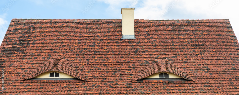 Old beautiful european german fachwerk building rooftop with eye shaped ...