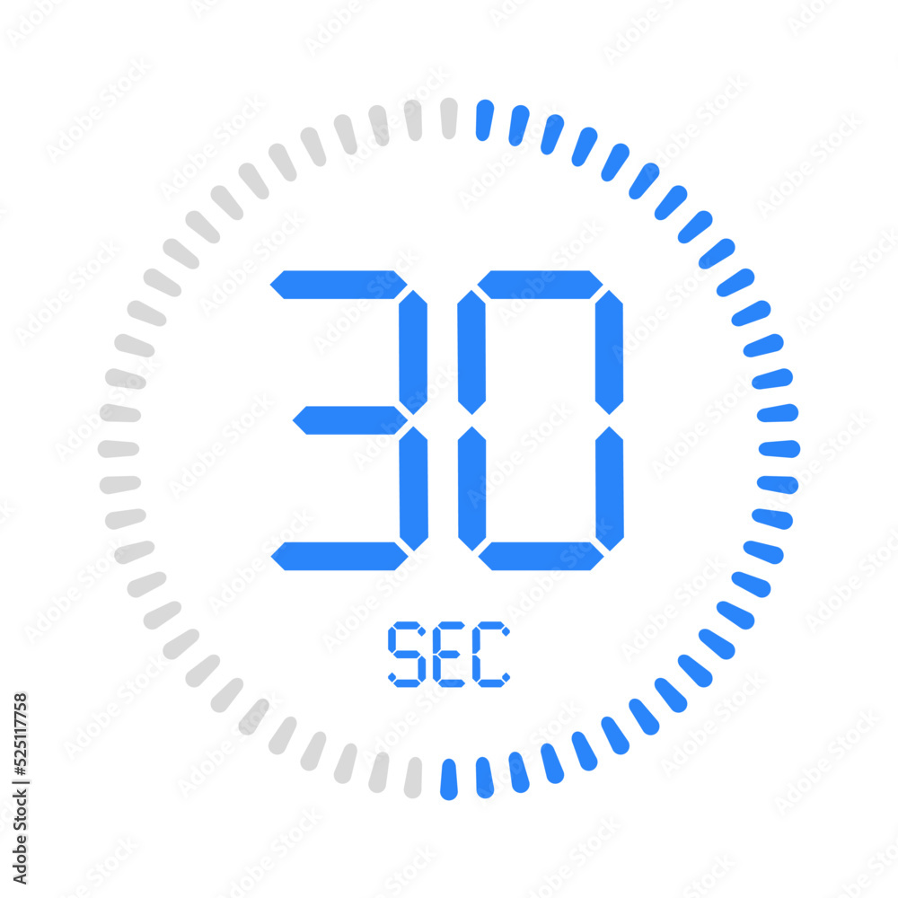 Digital clock countdown time vector timer stopwatch round second timer ...