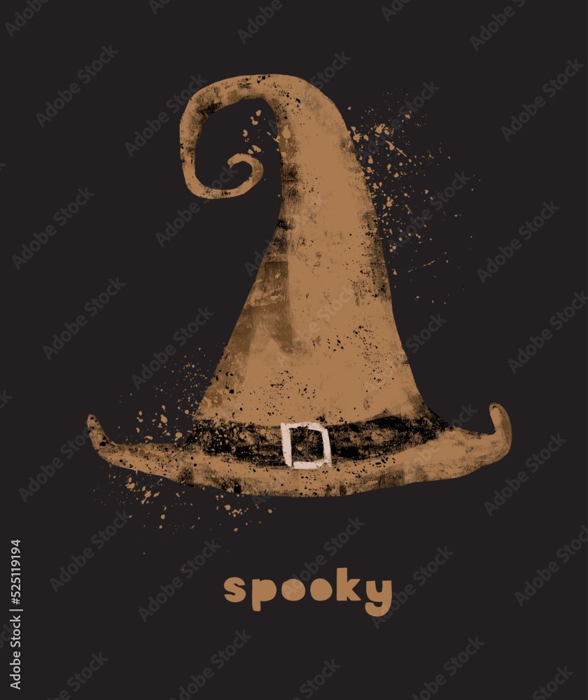 Cute Hand Drawn Halloween Vector Illustration with Big Brown Hat of the ...