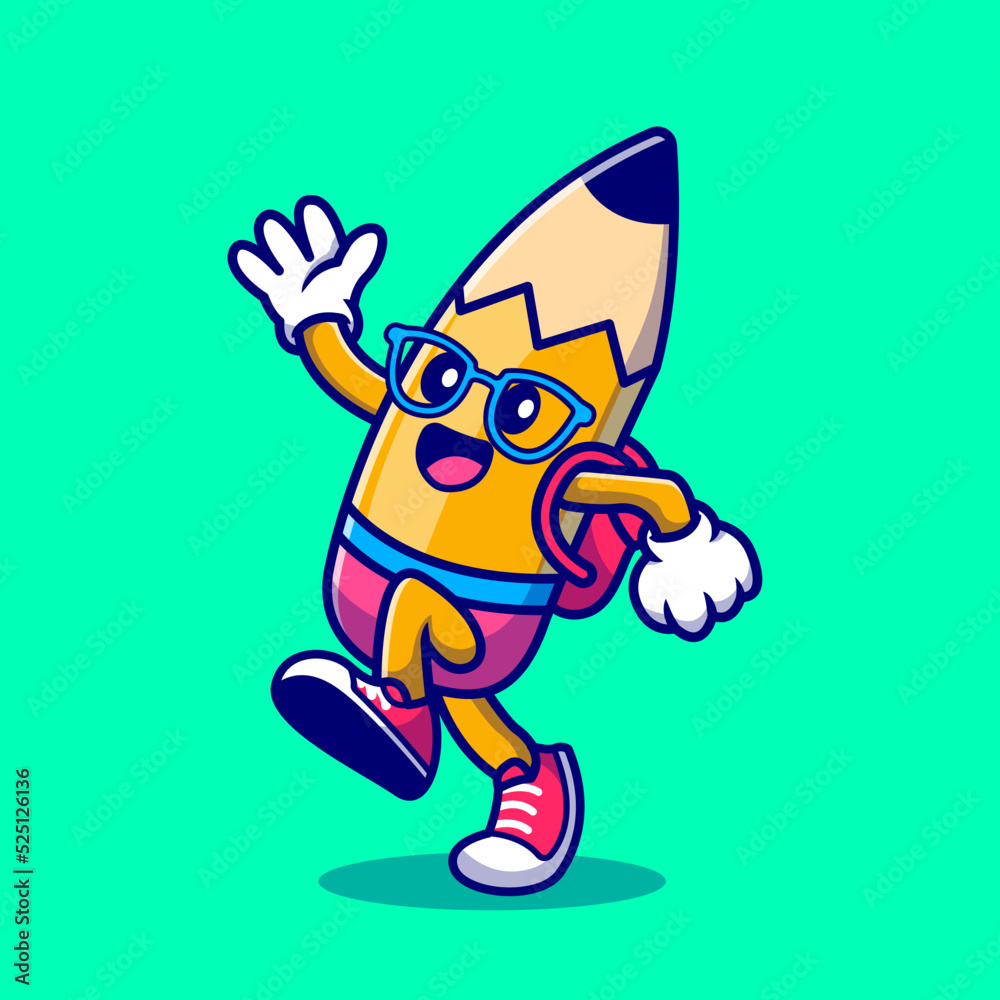 Cute Pencil Waving Hand Cartoon Vector Icon Illustration. People ...