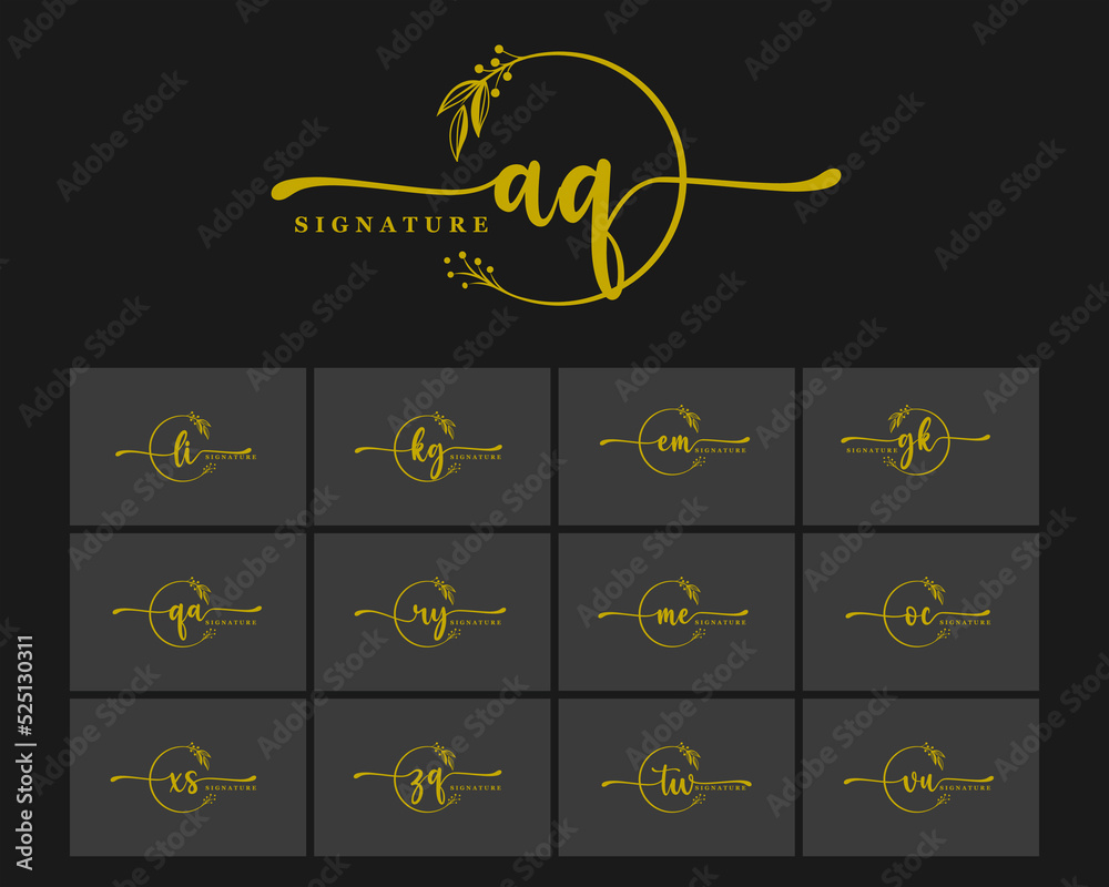 set of collection luxury gold signature two letter initial logo design ...