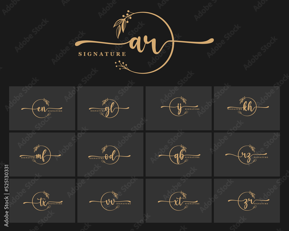 set of collection luxury gold signature two letter initial logo design ...