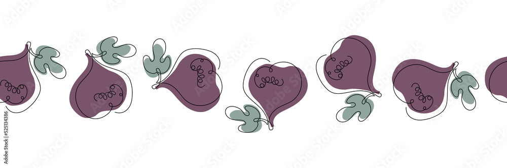 Seamless fig border. Fruit with leaf hand drawn sketch isolated on ...