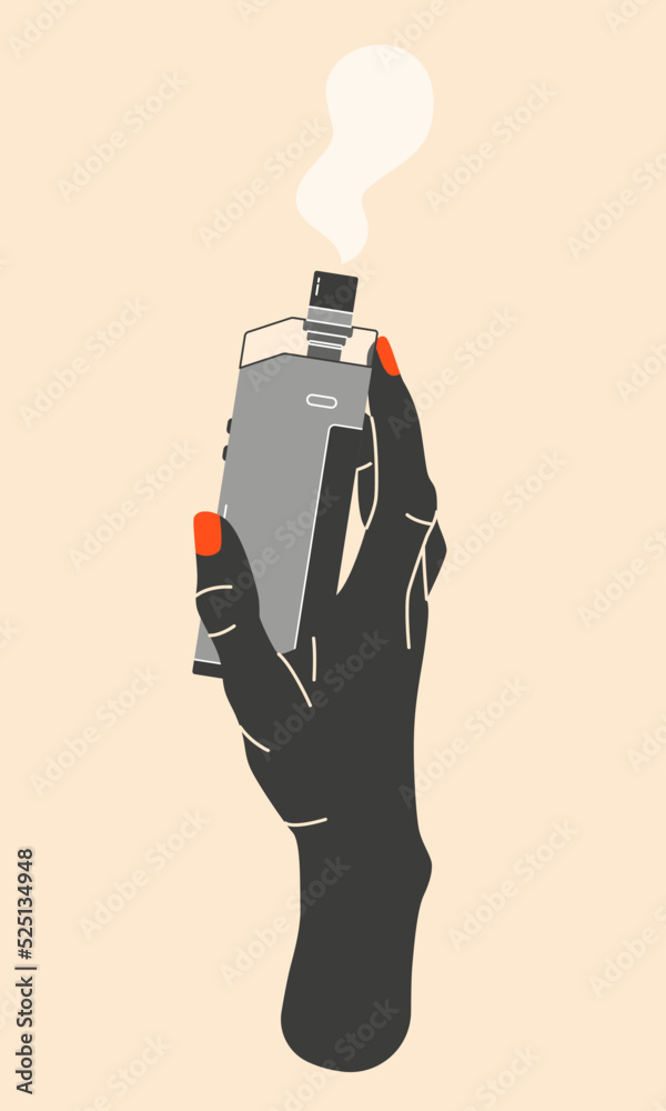 Hand holding vape, color illustration. Electronic cigarettes and vape ...