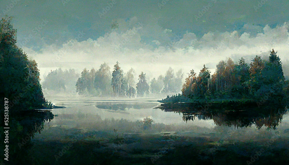 Artwork sketch of natural peaceful Illustration. Fabulous watercolor ...