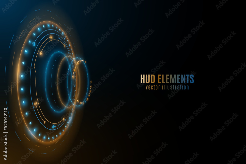 Futuristic background with digital HUD elements with blue and orange ...