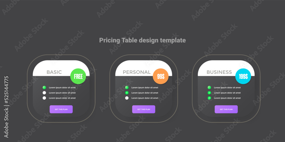 Price table concept vector design template. Pricing or subscription ...