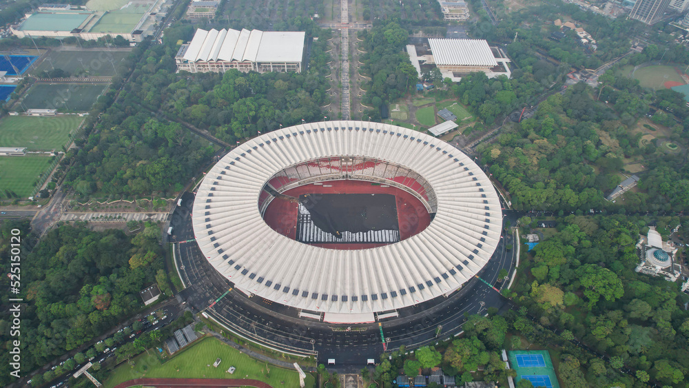 Aerial view of the Beautiful scenery of Senayan Stadium. with noise ...