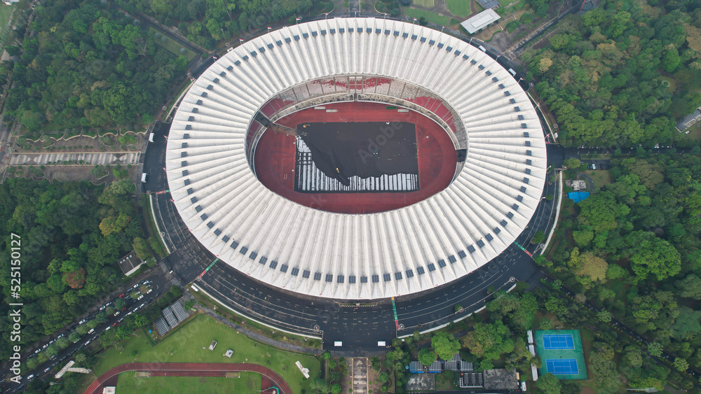 Aerial view of the Beautiful scenery of Senayan Stadium. with noise ...