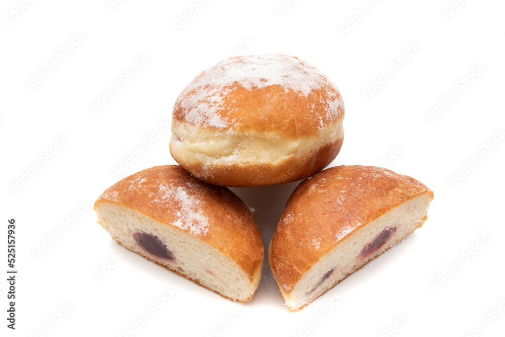 A delicious berliner (berliner donut), isolated on white background. A ...