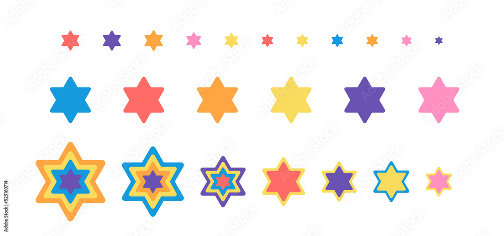 star of David set 24 bright elements in different colors and size ...