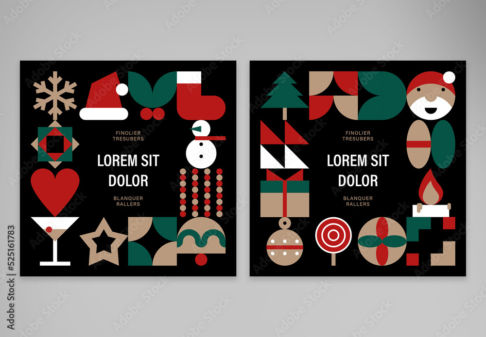 Square Christmas Postcard with Holiday Symbols Stock Template | Adobe Stock