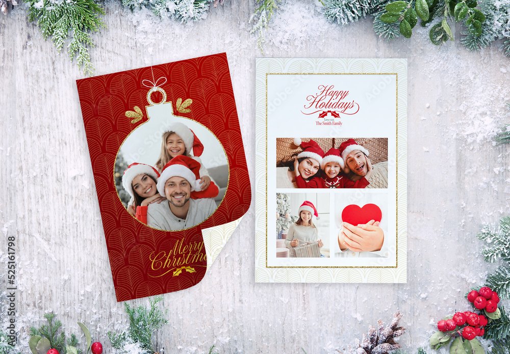 Christmas Glitter Ball Felicitation Card Stock Template | Adobe Stock