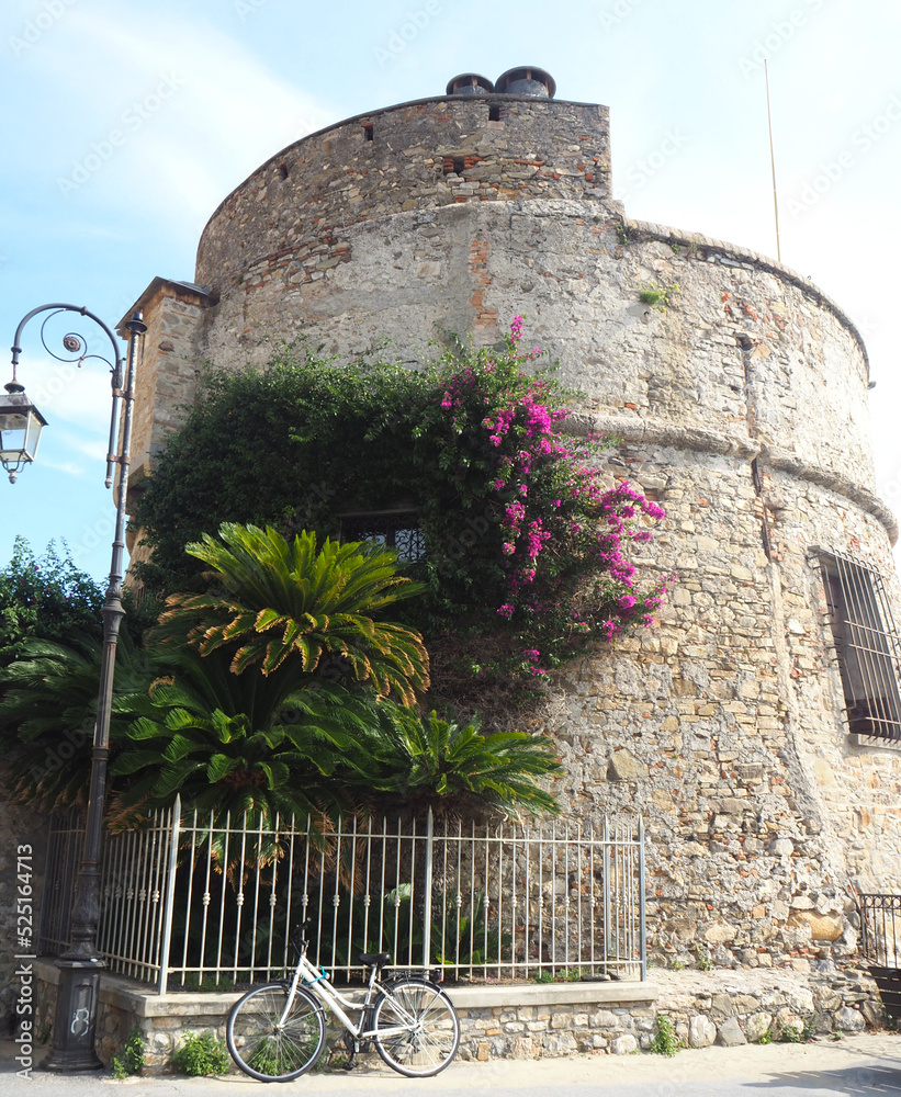 Historical Saracen tower on mediterranean beach in Alassio, popular ...
