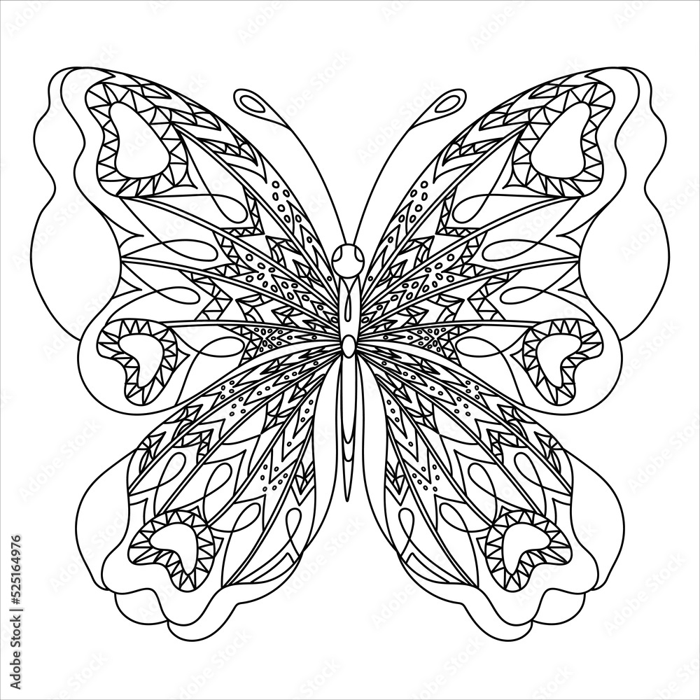 Butterfly. Coloring page in zentangle style. Stock Vector | Adobe Stock