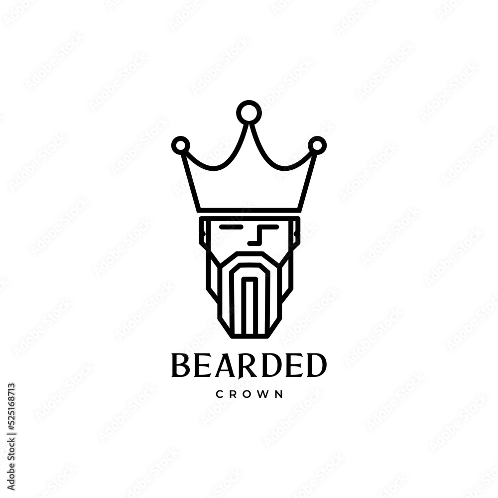 lines art face man king crown bearded logo design Stock Vector | Adobe ...