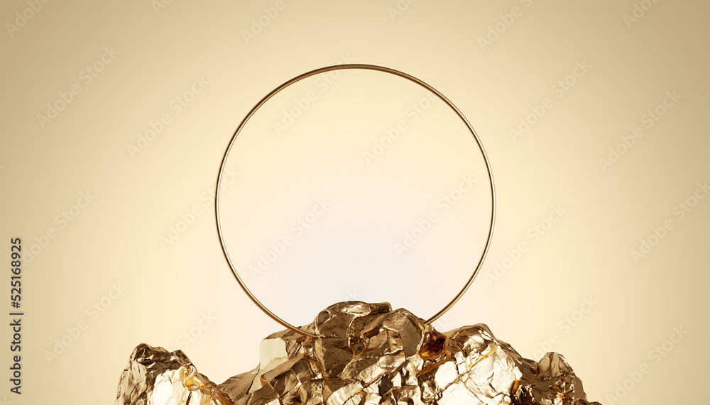 3d rendering, abstract geometric background with gold round frame on ...