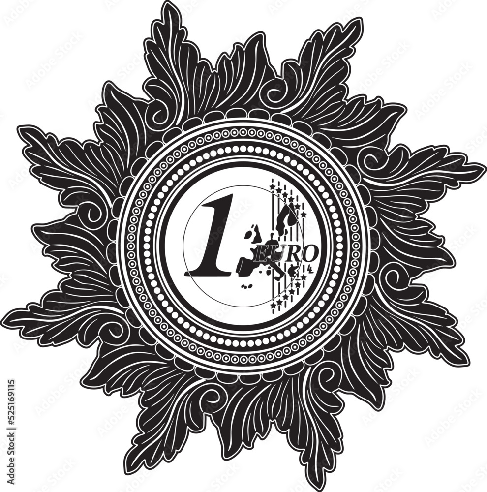 1 euro coin with floral frame vector design handmade Stock Vector ...