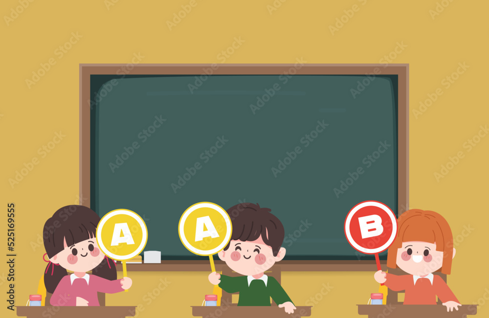 Hand drawn cartoon student answer quiz questions in the classroom ...