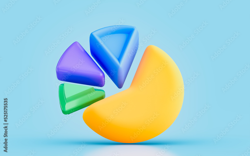 pie chart sign cartoon look 3d render concept for business data analyze ...