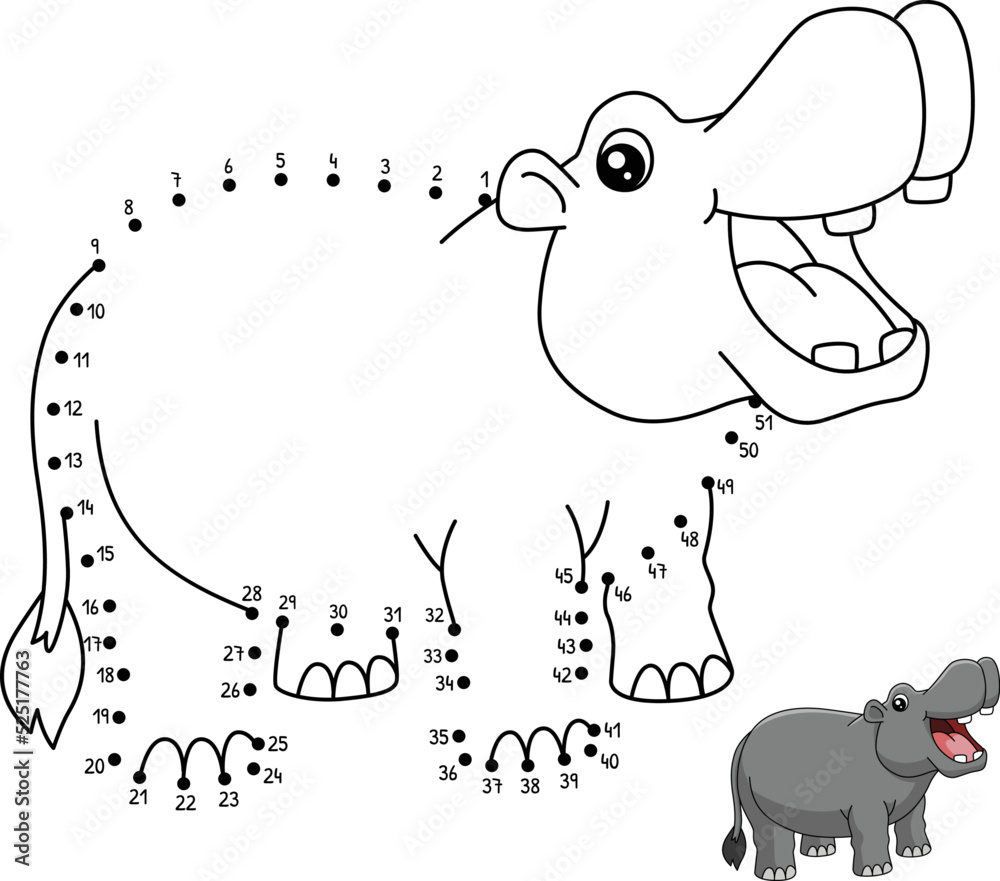 Dot to Dot Hippopotamus Coloring Page for Kids Stock Vector | Adobe Stock