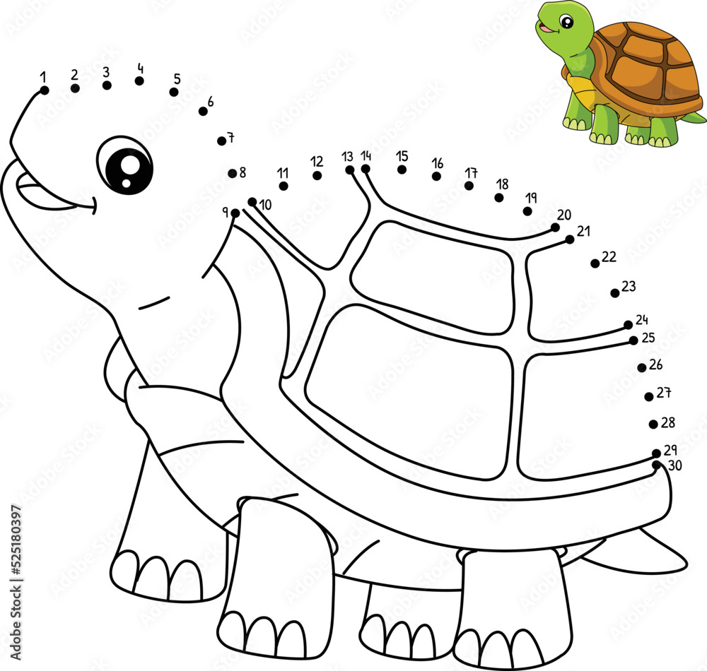 Vetor de Dot to Dot Turtle Coloring Page for Kids do Stock | Adobe Stock