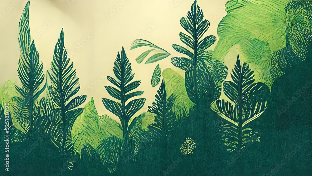 Pencil drawn forest. Healthy green illustration with watercolor. Shades ...