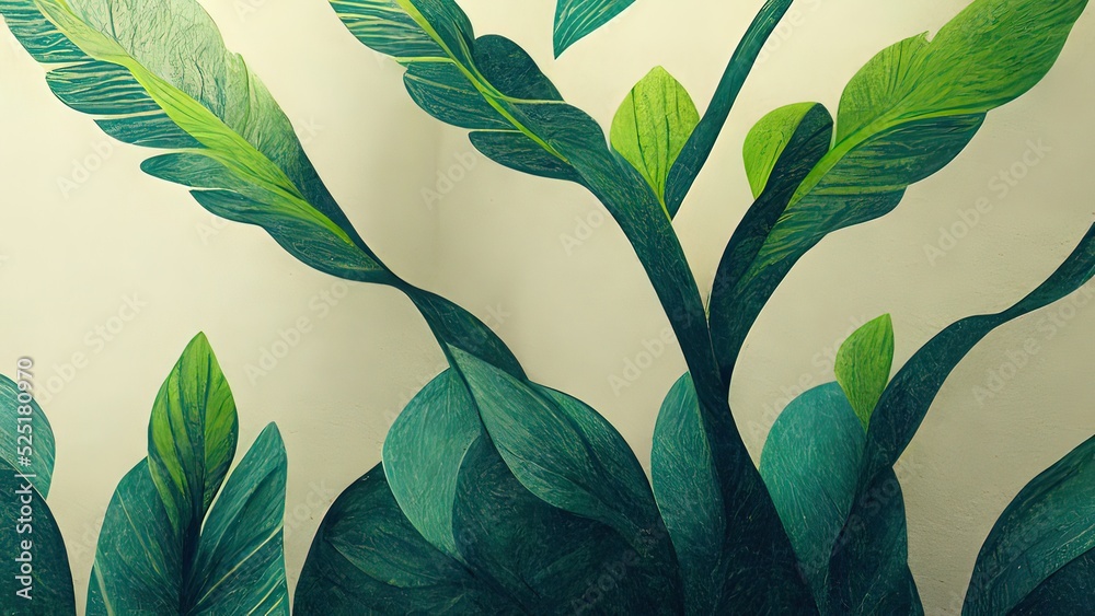 Green plant and leafs pattern. Pencil, hand drawn natural illustration ...