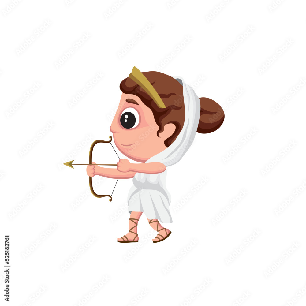 Cute cartoon style vector illustration of Greek goddess Artemis Stock ...