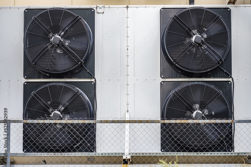 Industrial split equipment. Split air conditioner mounted on wall ...