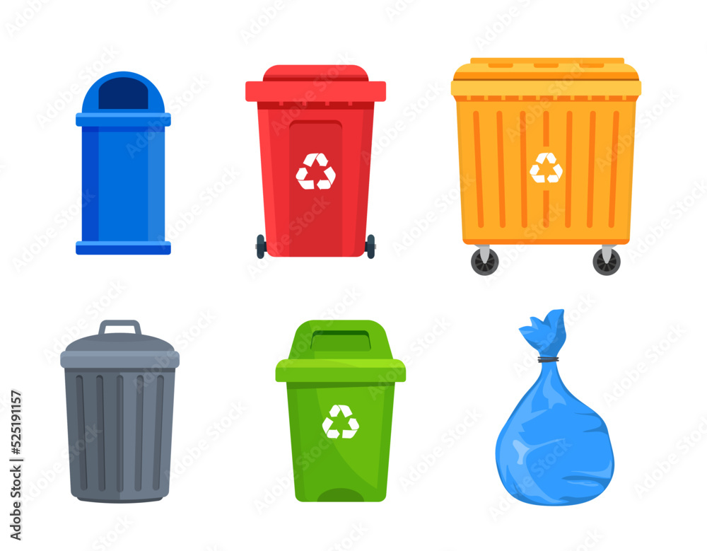 Trash container bin icon. Garbage can metal recycle basket box for ...