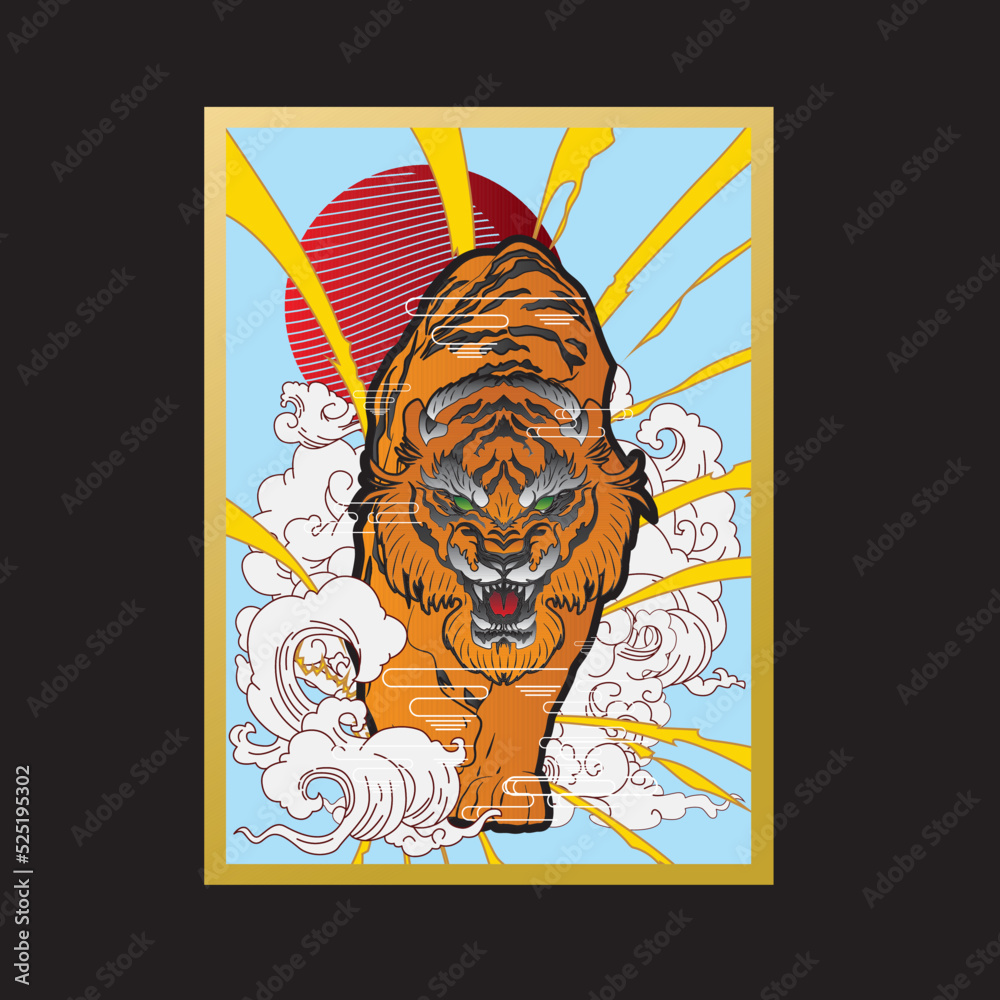 tiger design with japanese style background Stock Vector | Adobe Stock