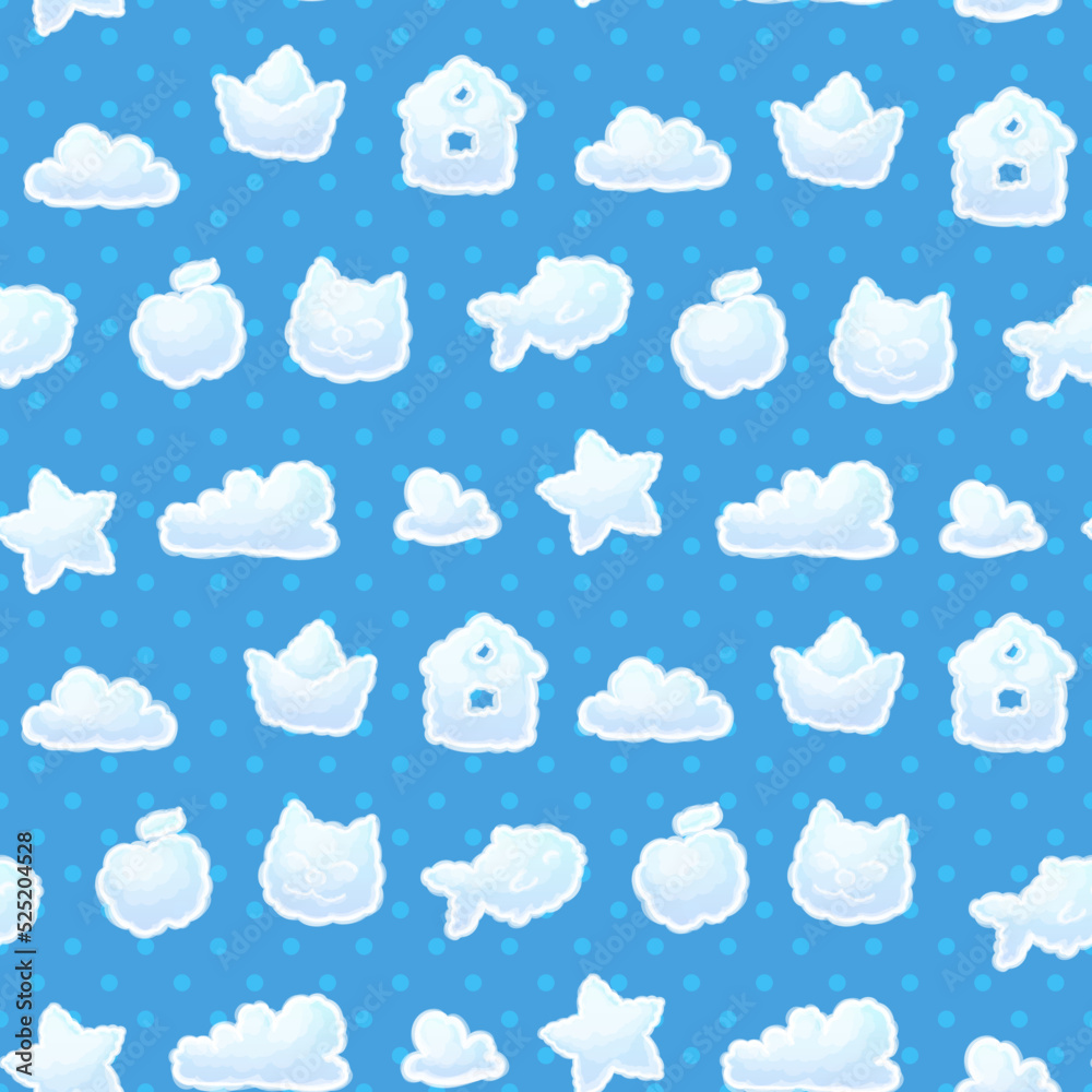 Cartoon cloud animal shape pattern on blue sky background. Abstract ...