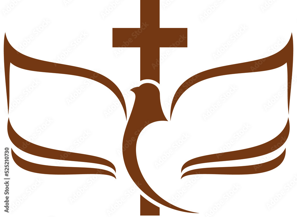 Cross, open bible and dove isolated religion signs Stock Illustration ...