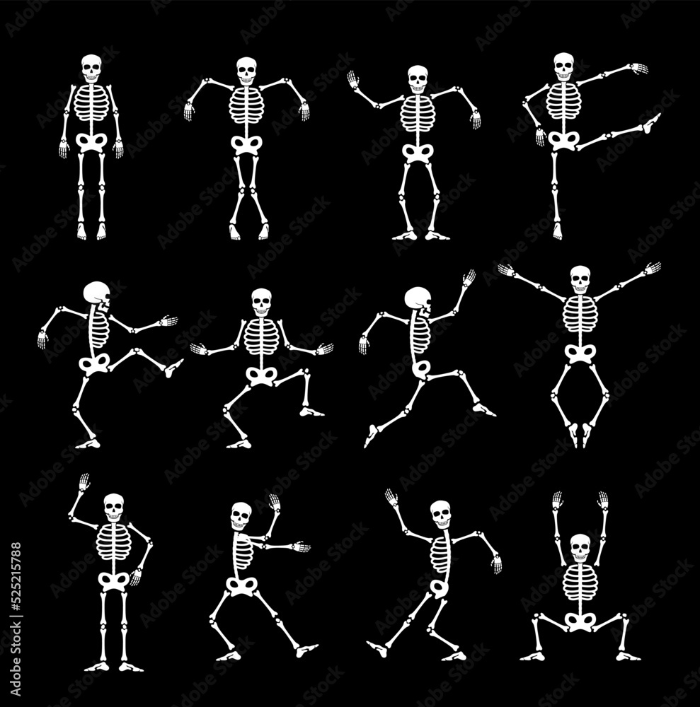Skeleton Dance Animated Game Sprite Vector Set Of Funny Halloween Characters In Different Poses