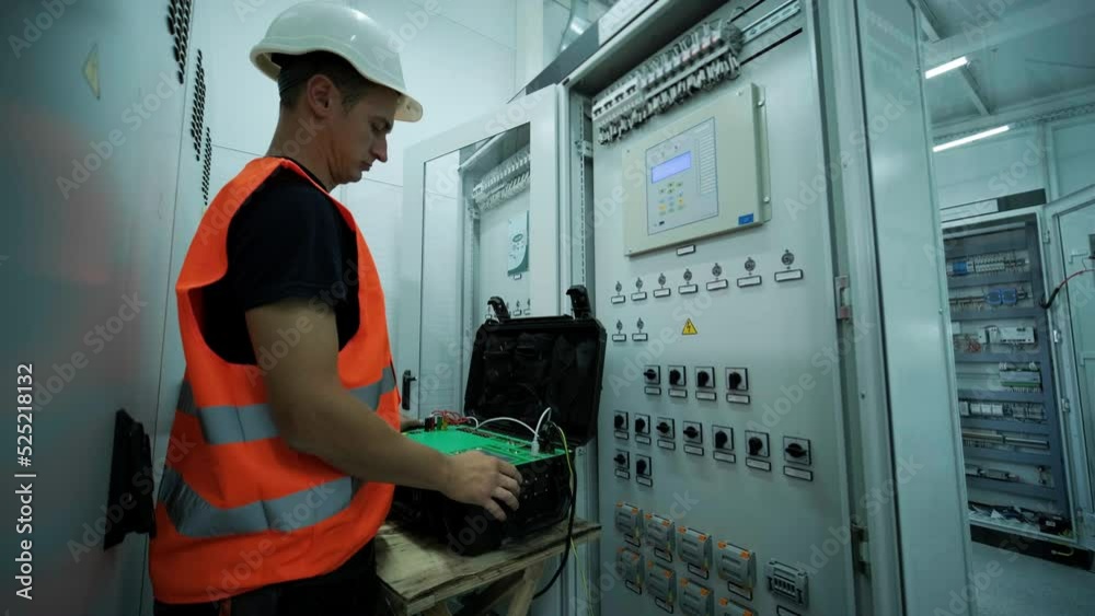 Electrical engineer working check the electric current voltage and ...