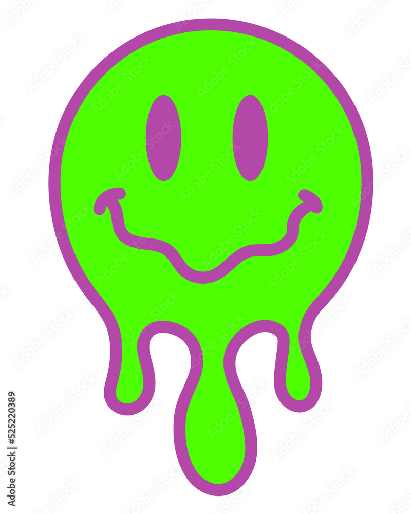 Neon Green and Purple Drippy Smiley Face, Wavy, PNG Stock Illustration ...