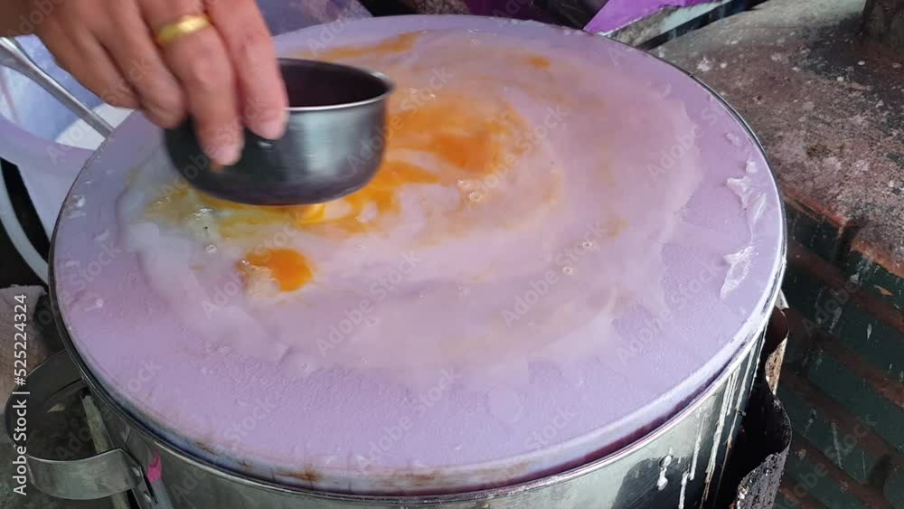 Banh cuon Vietnamese rice flour steamed paper add egg local street food ...