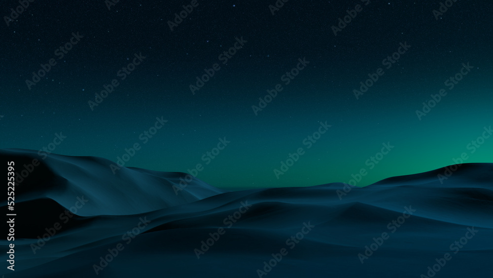 Desert Landscape with Sand Dunes and Green Gradient Starry Sky ...