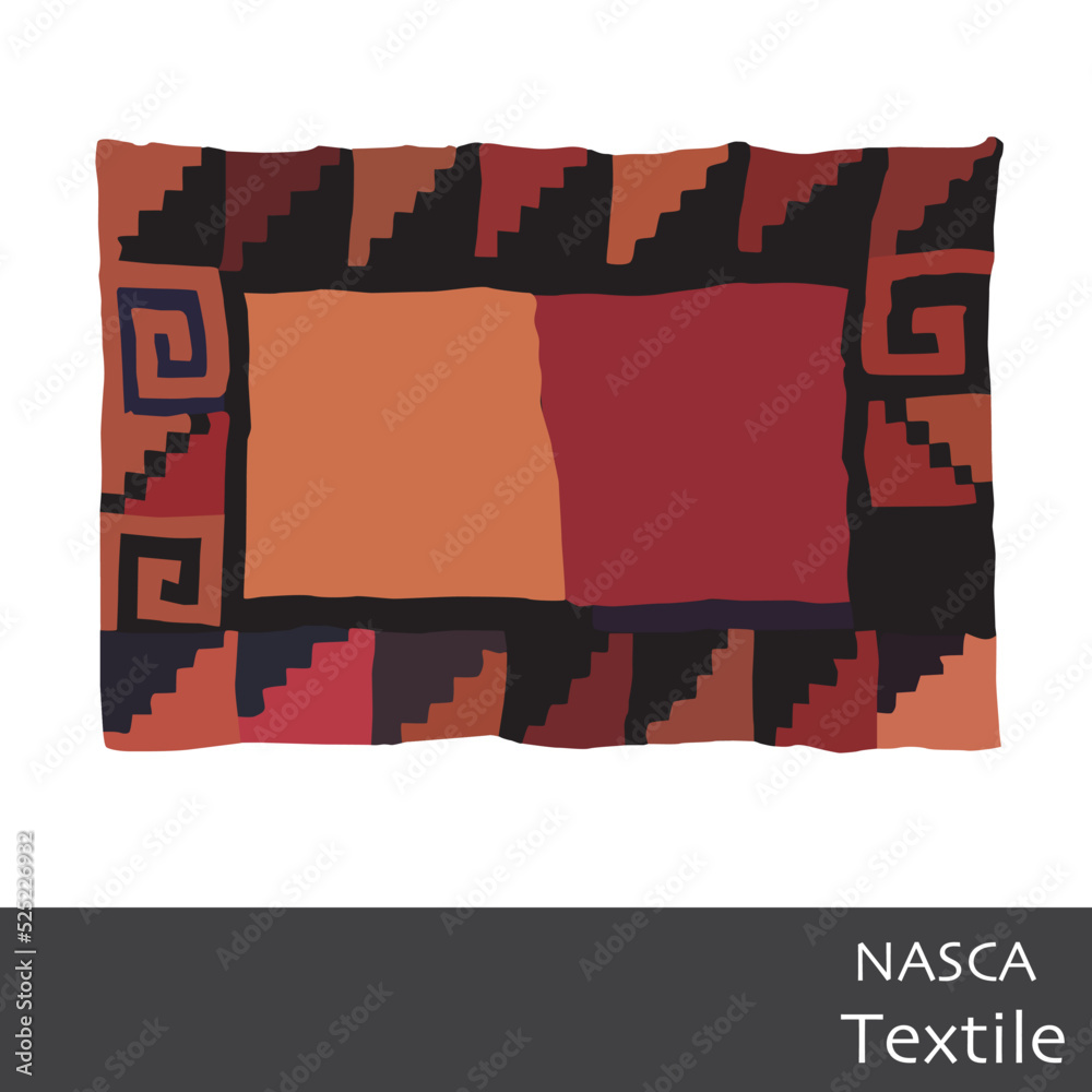 Nazca textile, designs and geometric shapes and spirals. Nasca mantle ...