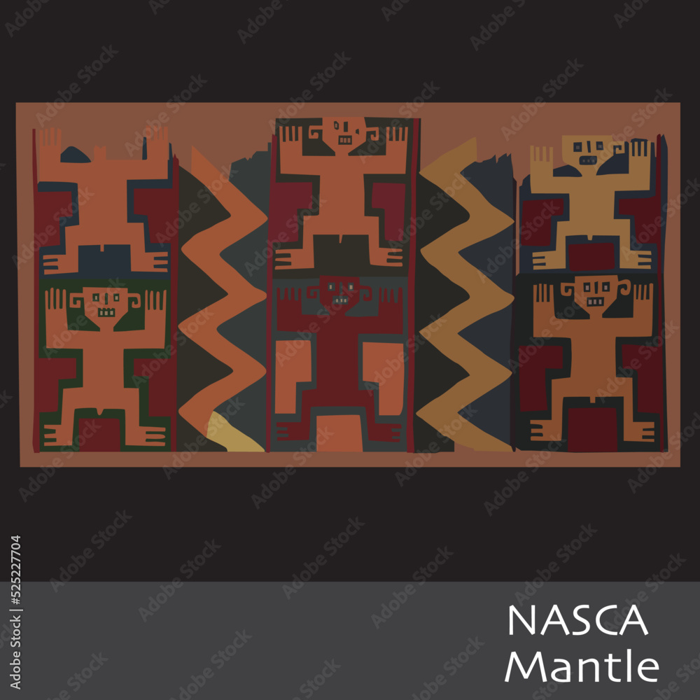 Nazca mantle, figures and geometric shapes, colored human figures ...