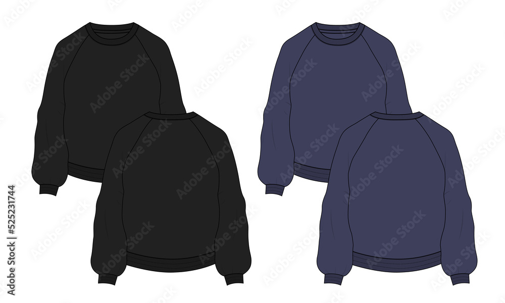 Long sleeve sweatshirt technical fashion flat sketch vector ...